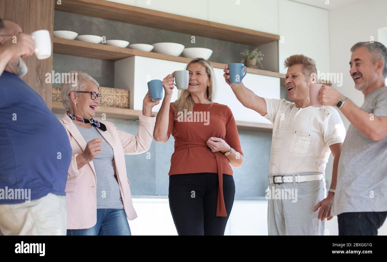company of fun-loving friends celebrating in the kitchen Stock Photo ...
