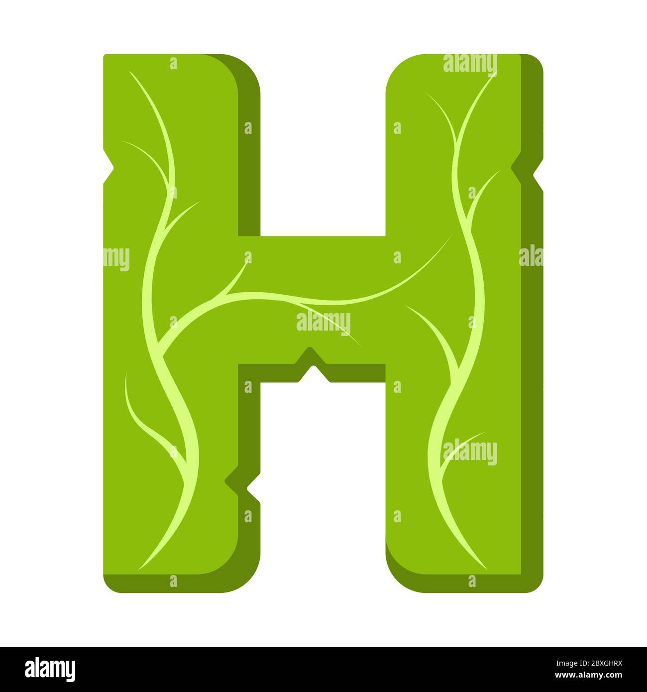 Letter H, green leaves summer vector alphabet. The simple logo of ...