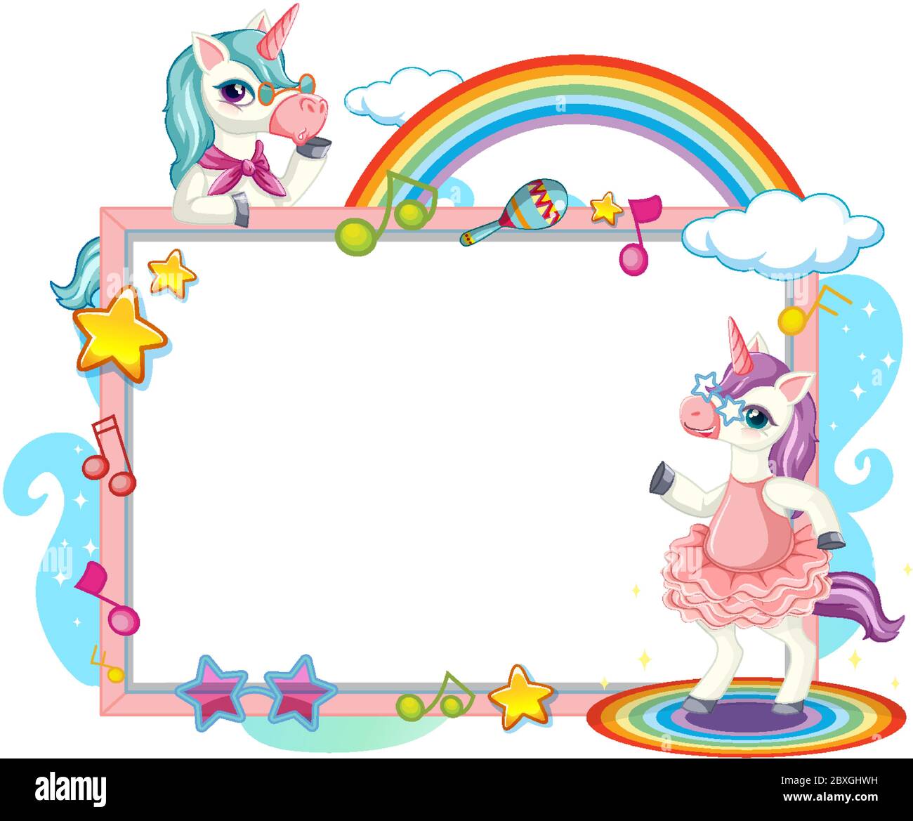 Cute unicorn with blank banner illustration Stock Vector Image & Art ...