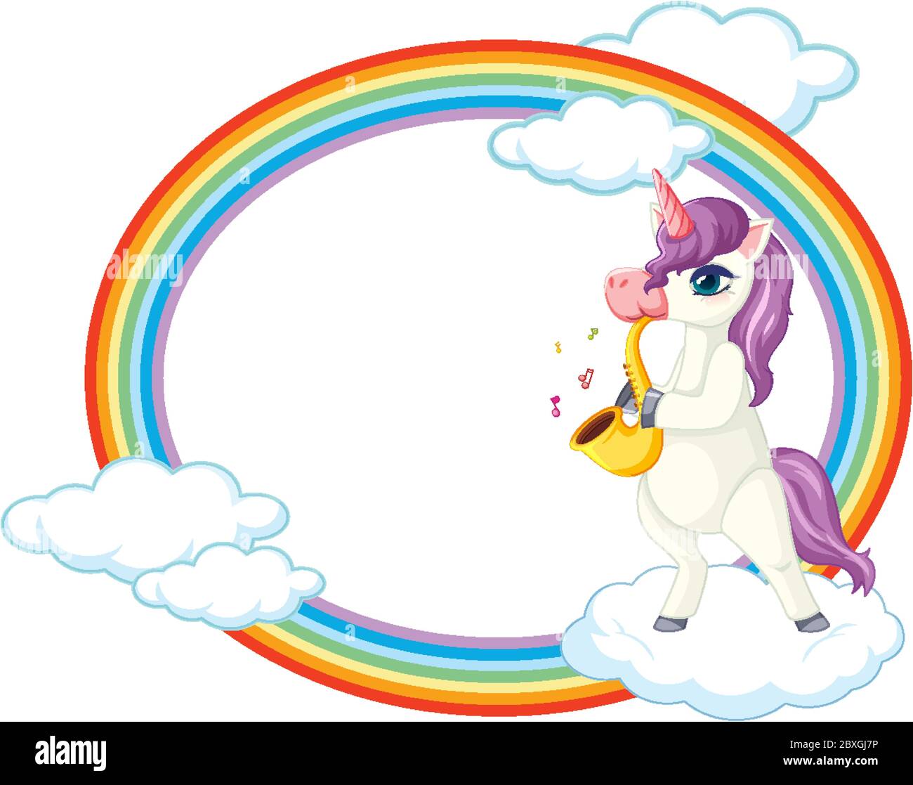 Cute unicorn with blank banner music theme illustration Stock Vector ...