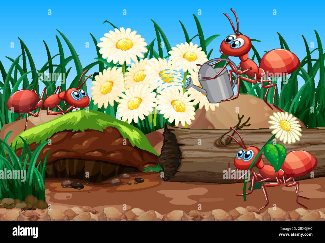 Scene with plants and insects in the garden illustration Stock Vector ...