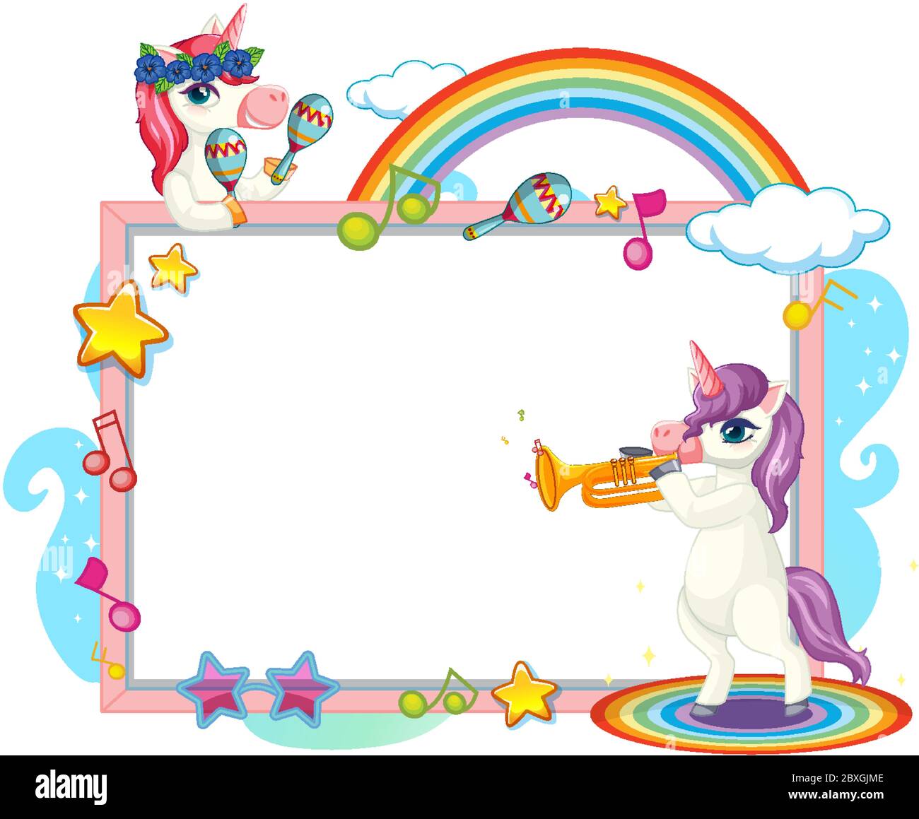 Cute unicorn with blank banner music theme illustration Stock Vector ...