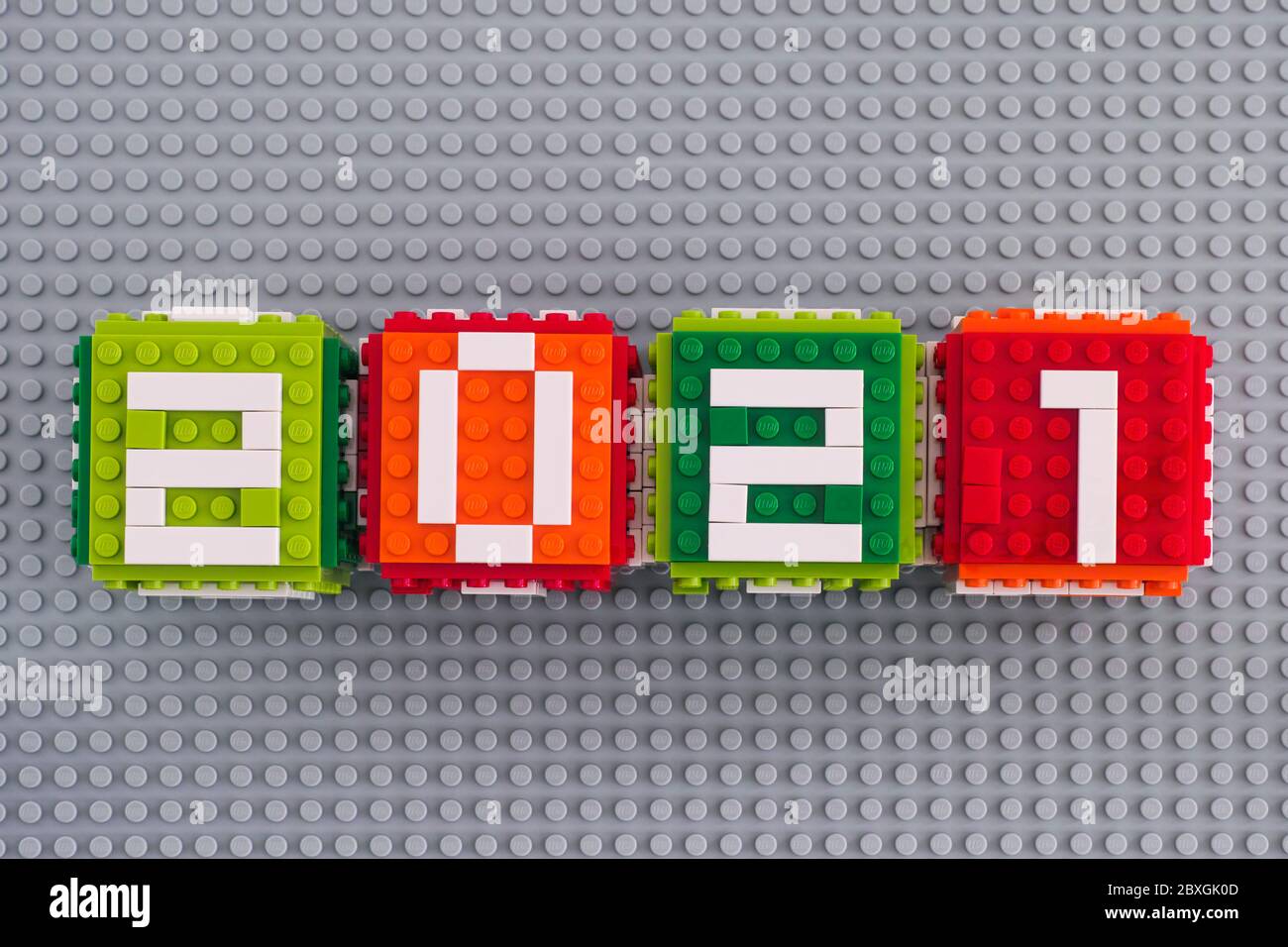 Tambov, Russian Federation - September 28, 2019 Lego cubes with numbers ...