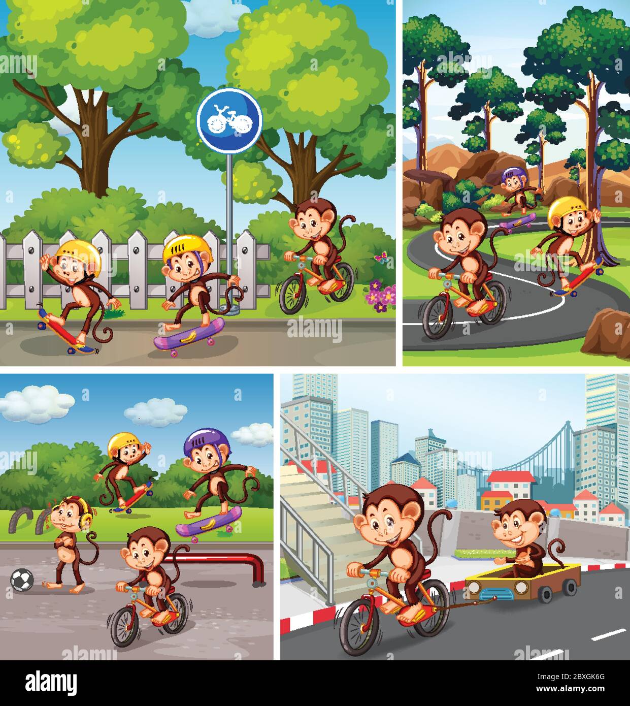 Set of monkey in different background illustration Stock Vector Image ...