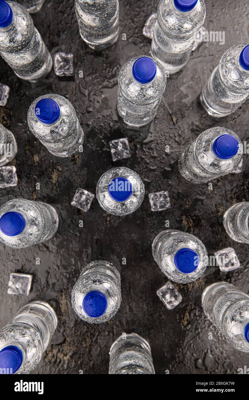 Bottles of chilled sparkling water as detailed close up shot Stock ...