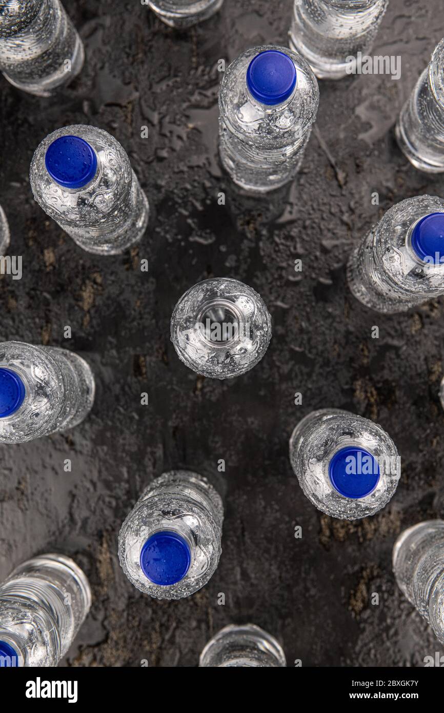 Bottles of chilled sparkling water as detailed close up shot Stock ...