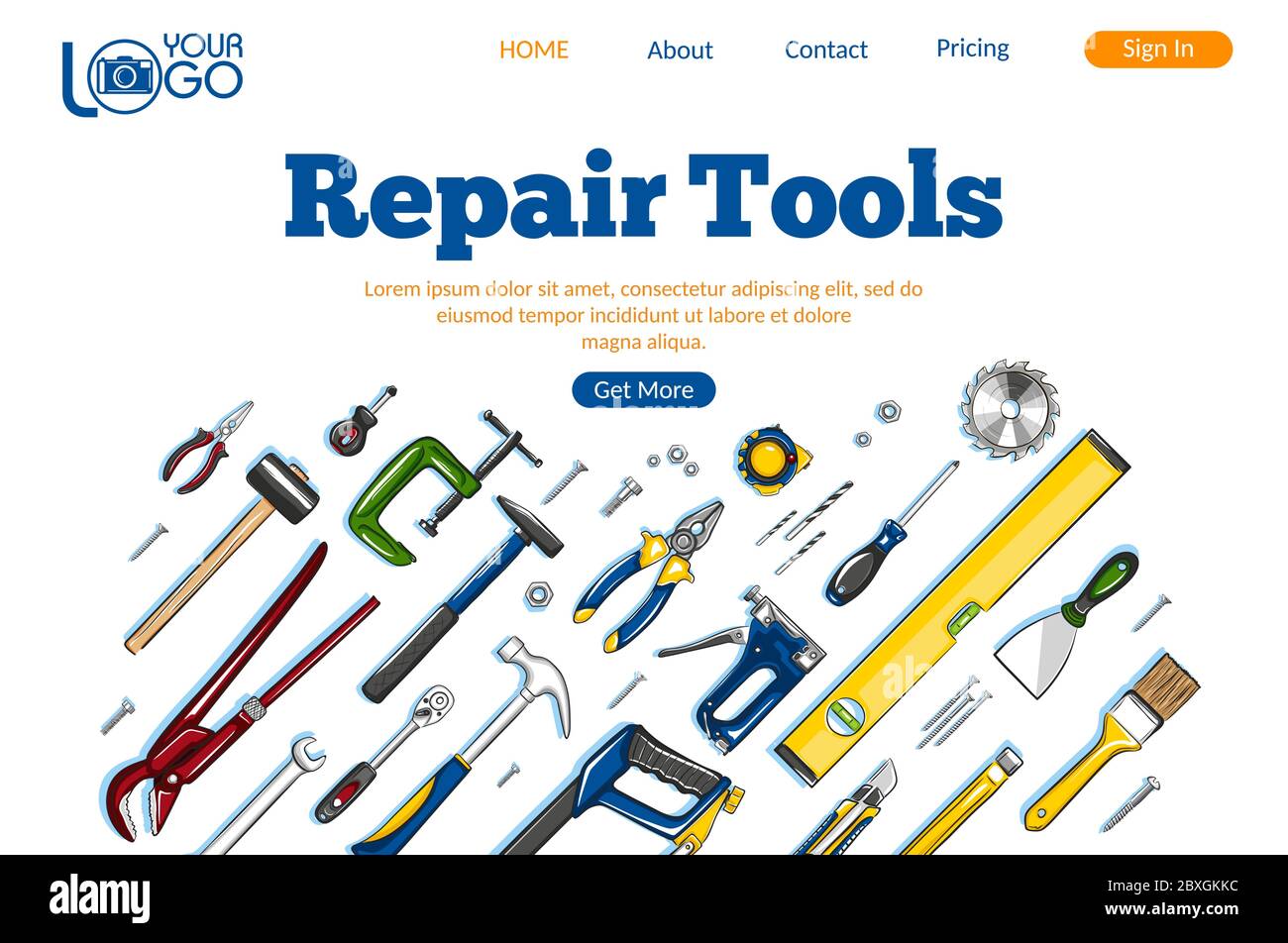 Repair tools landing page layout Stock Vector Image & Art - Alamy