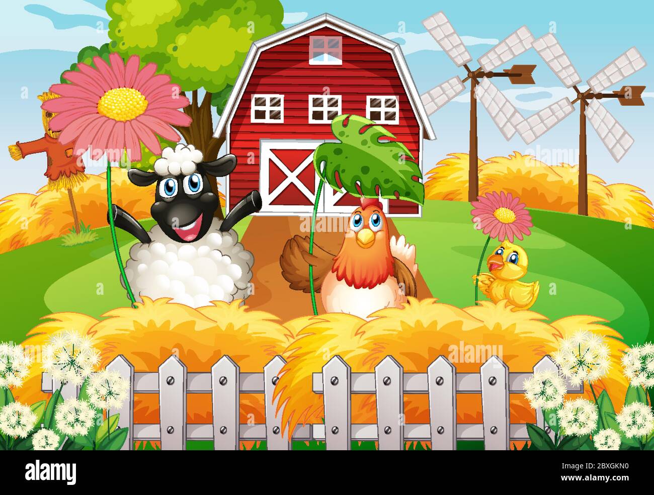 Farm theme background with farm animals illustration Stock Vector Image ...