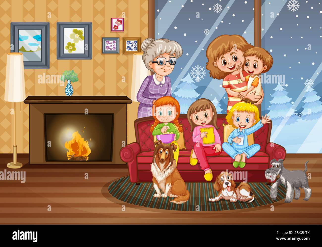 Happy family stay at home during winter illustration Stock Vector Image ...