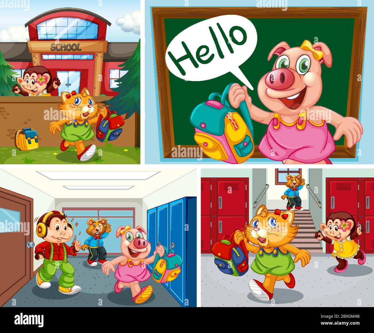 Set of animal student at school background illustration Stock Vector ...