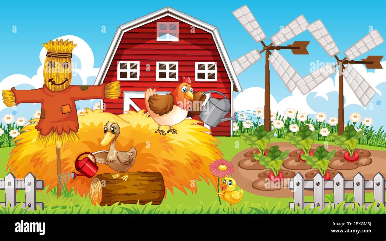 Farm theme background with farm animals illustration Stock Vector Image ...