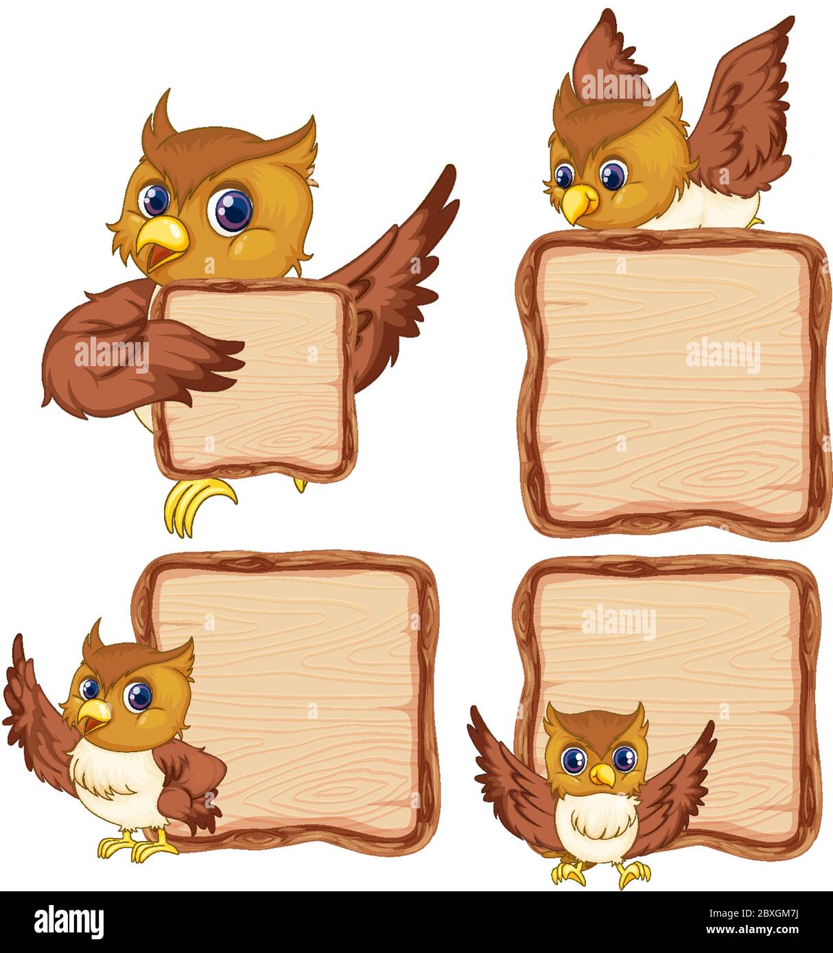 Board template with cute owl on white background illustration Stock ...