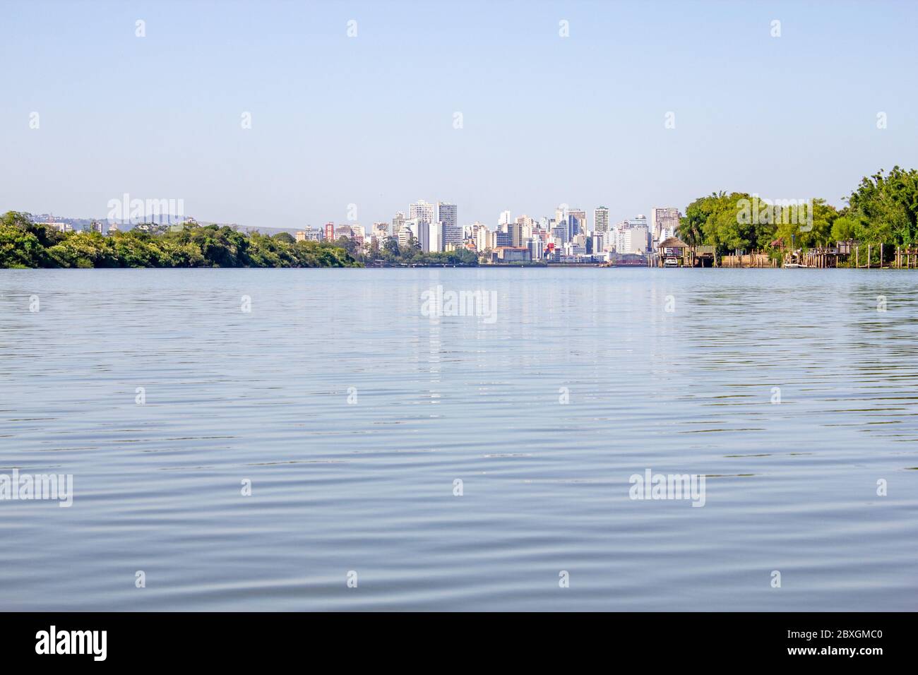 Buildings in Porto Alegre city and Guaiba river, Rio Grande do Sul ...