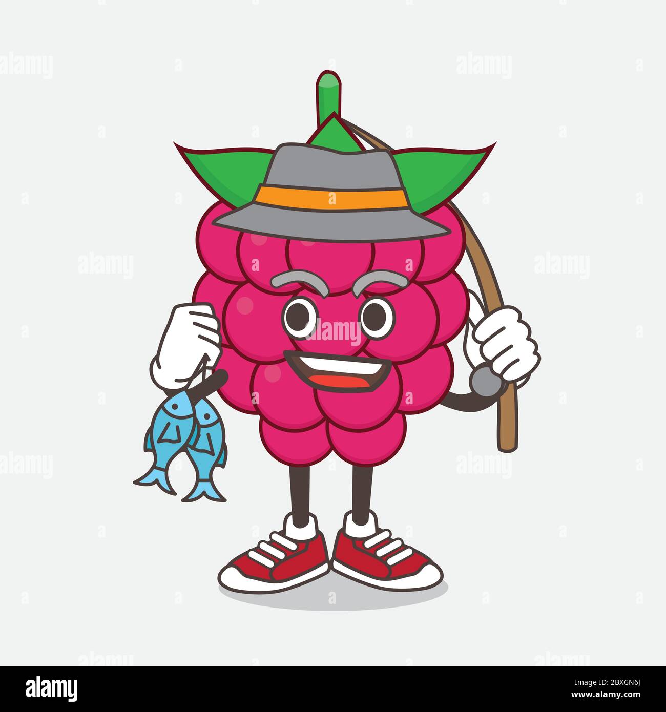 An illustration of Raspberry Fruit cartoon mascot character fishing ...