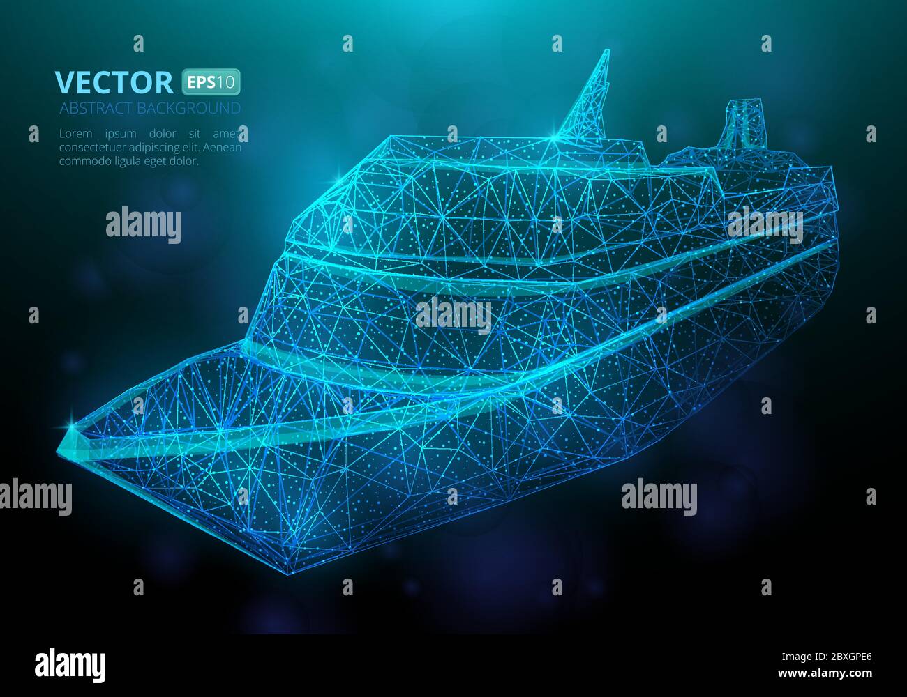 Abstract polygonal marine ship or boat with texture of starry sky ...