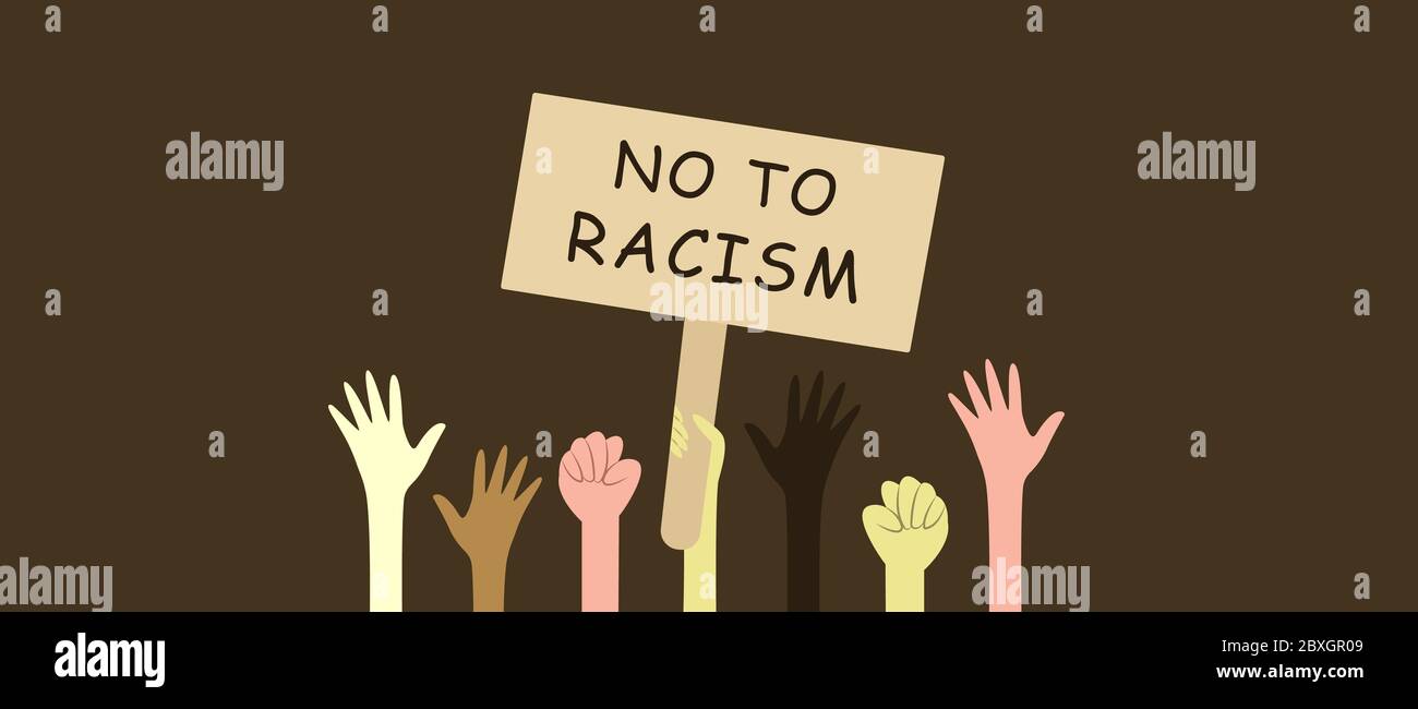 Hands of people of different races are raised up on a brown background ...
