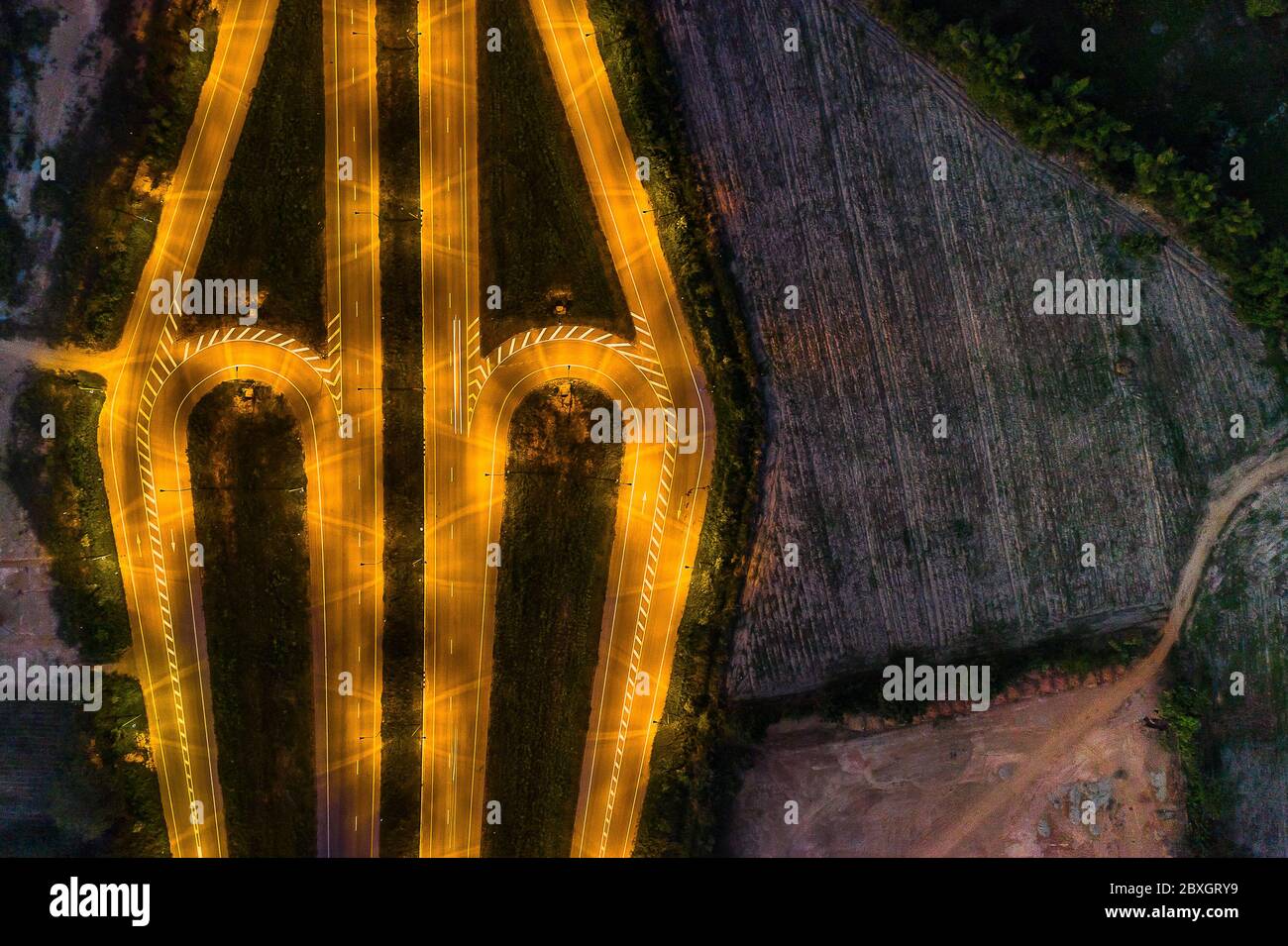 Stunning aerial view of highway in the evening, Top view photography ...