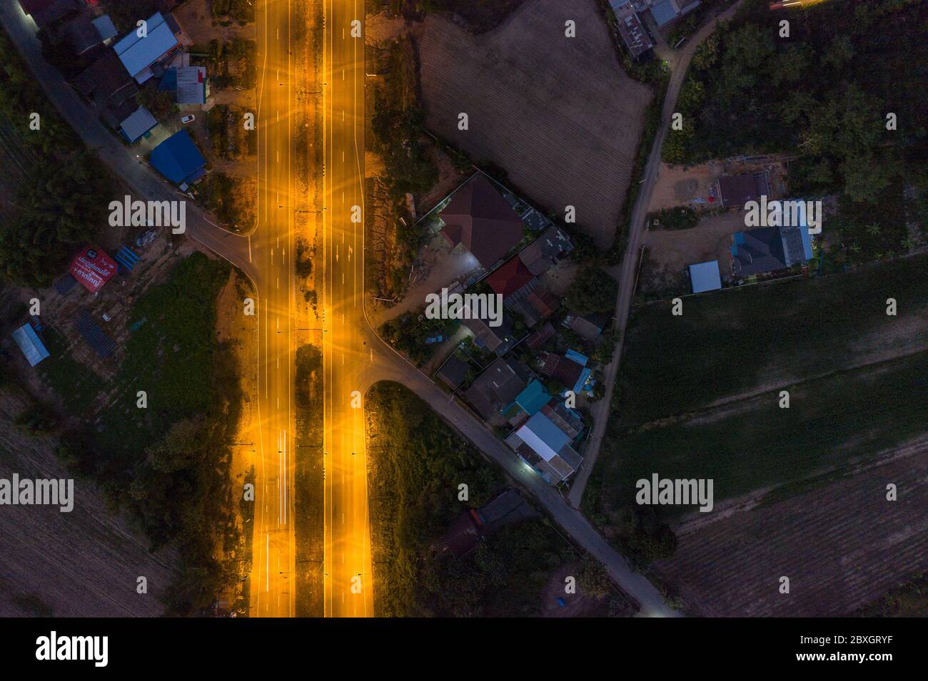 Stunning aerial view of highway in the evening, Top view photography ...