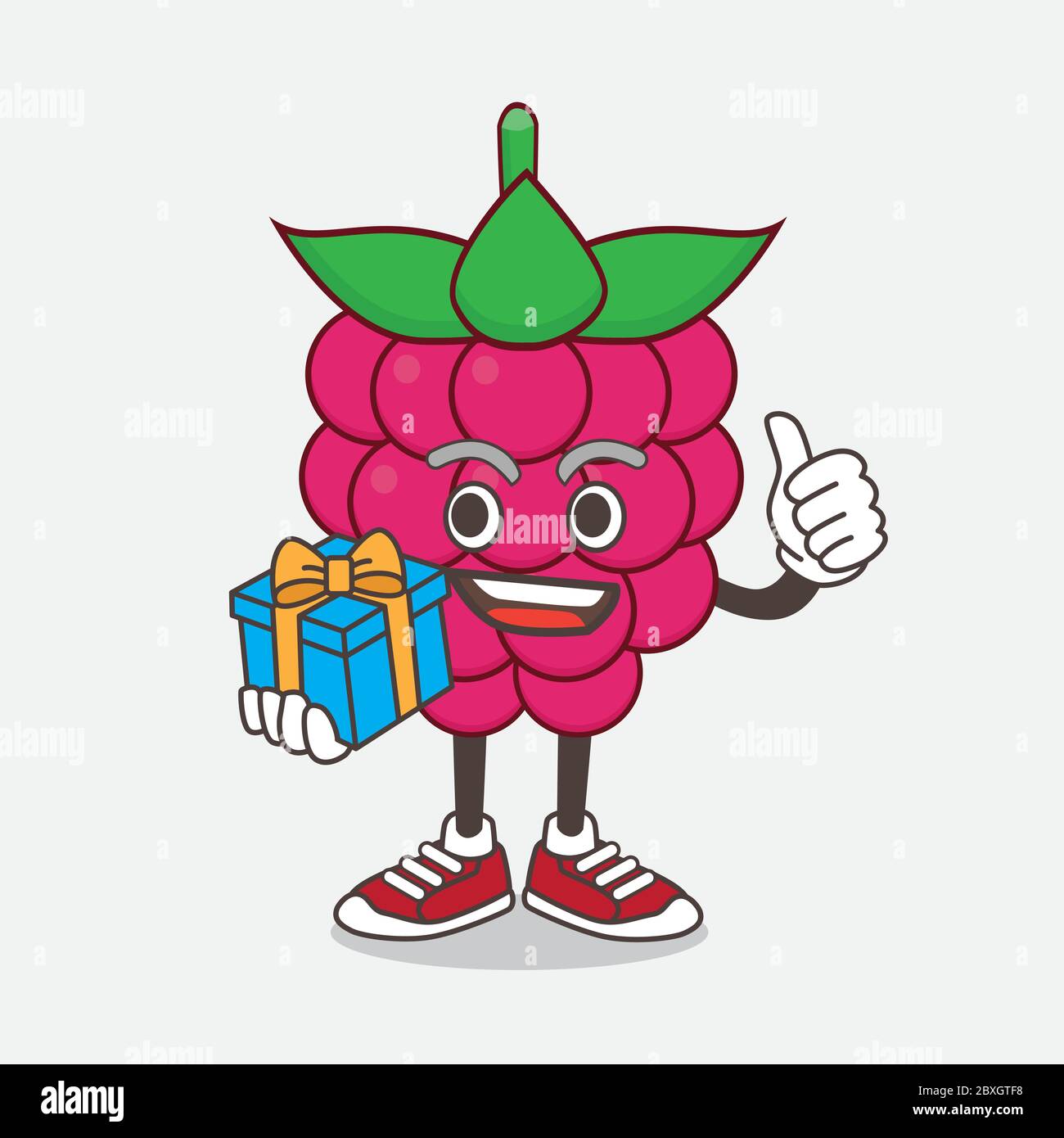 An illustration of Raspberry Fruit cartoon mascot character with gift ...