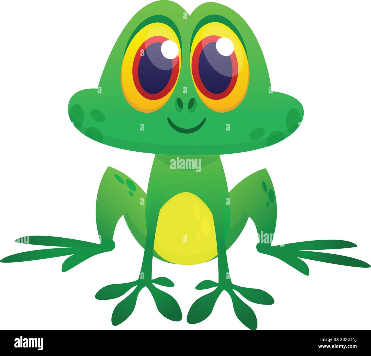 Funny green frog character in cartoon style. Vector illustration ...