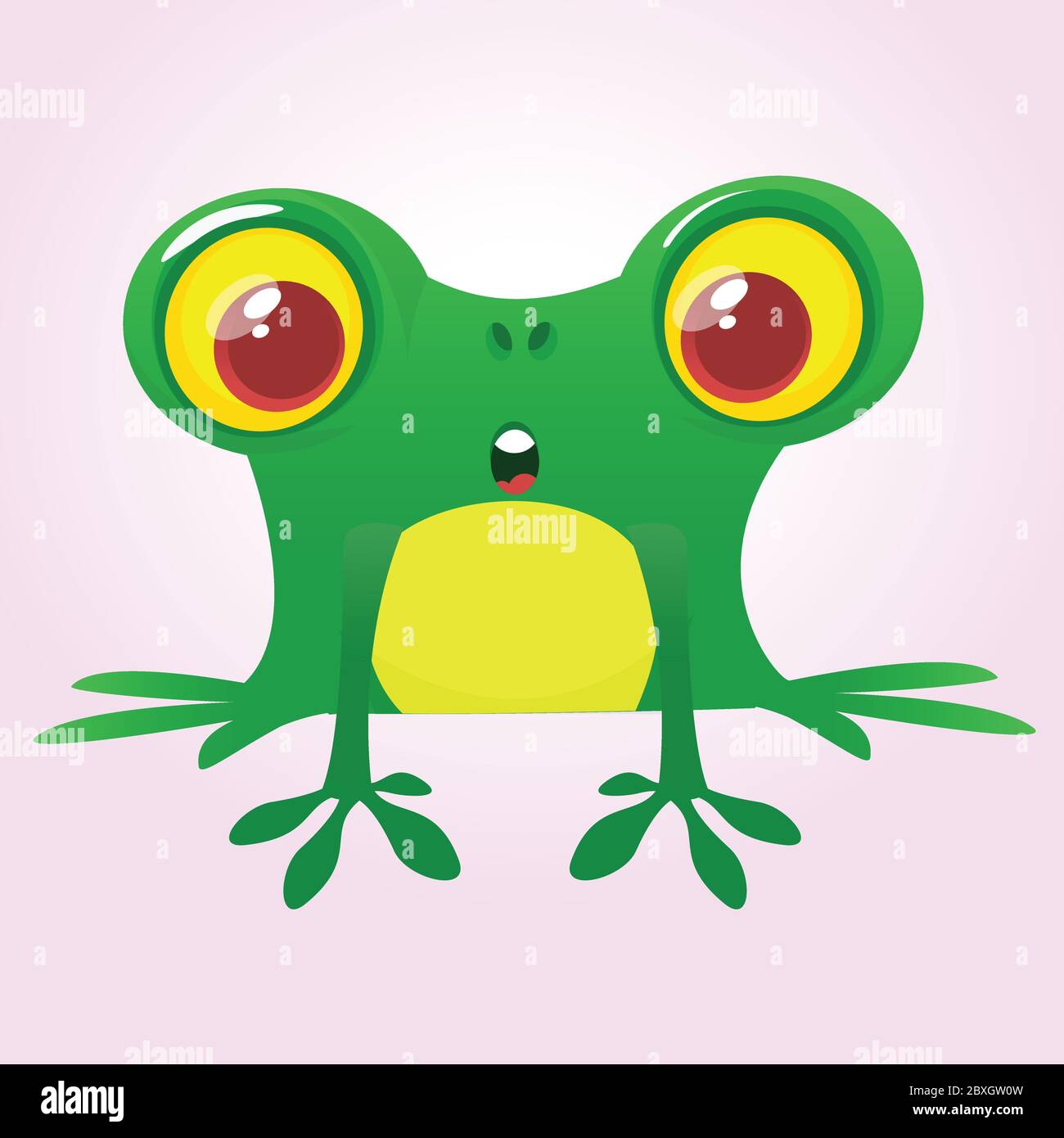 Funny green frog character in cartoon style. Vector illustration ...