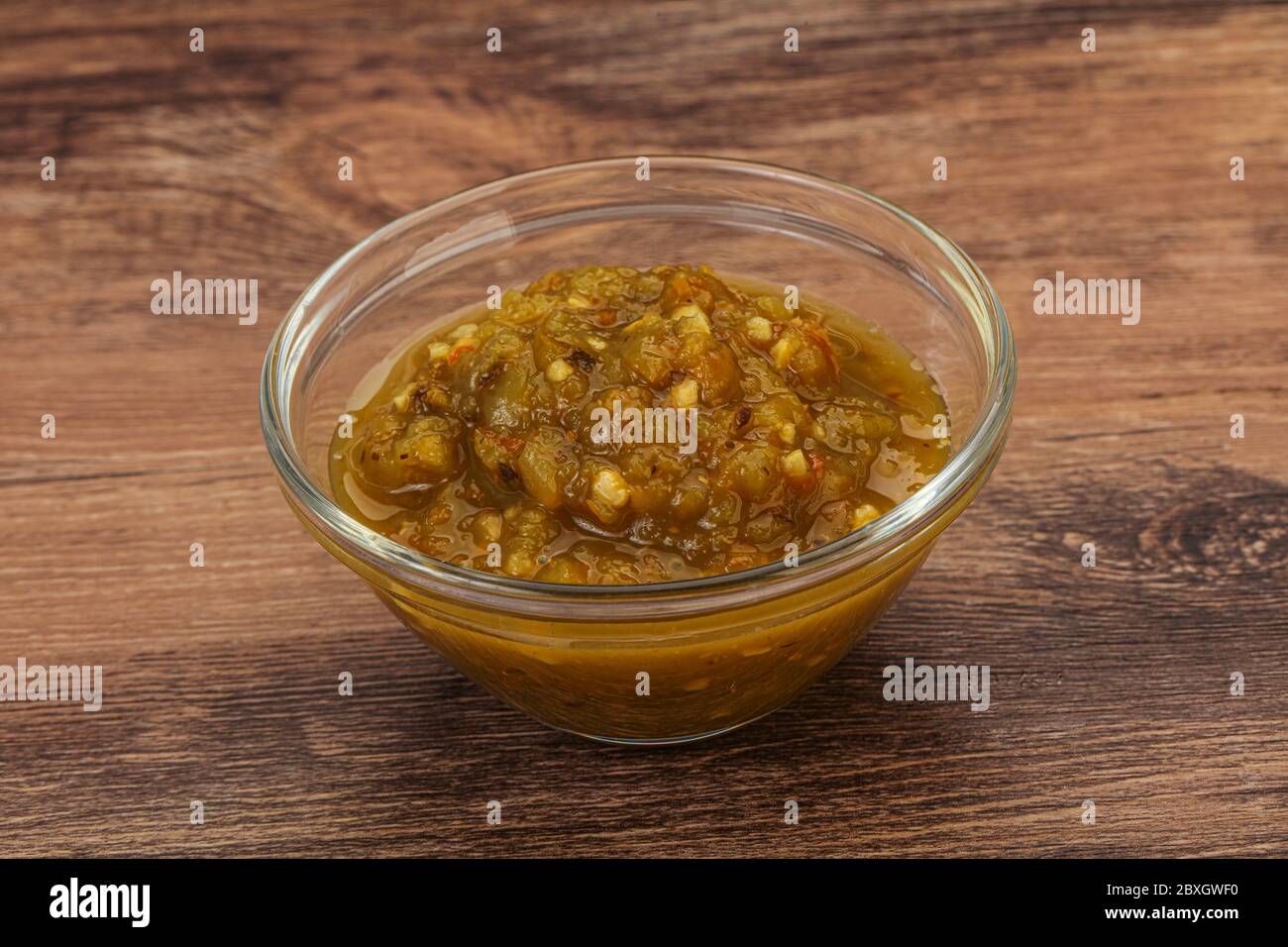 Green spicy sauce with pepper in the bowl Stock Photo - Alamy