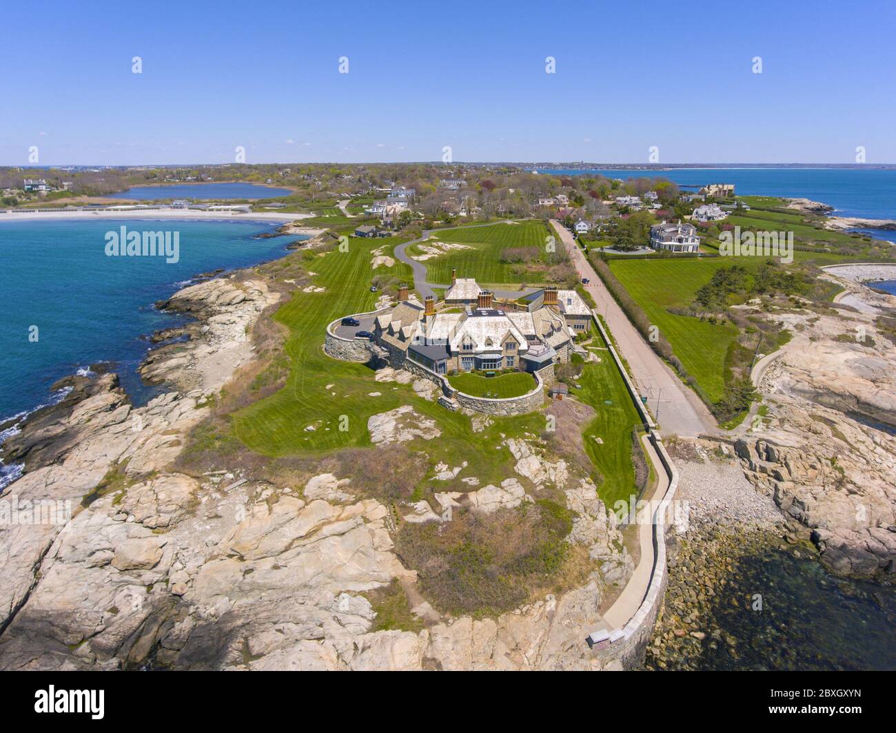 Historic mansion the Waves aerial view at 61 Ledge Road at Newport ...