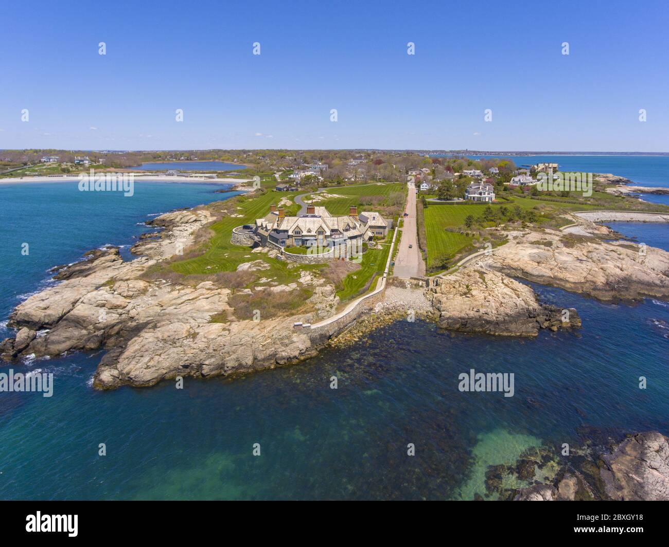 Historic mansion the Waves aerial view at 61 Ledge Road at Newport ...