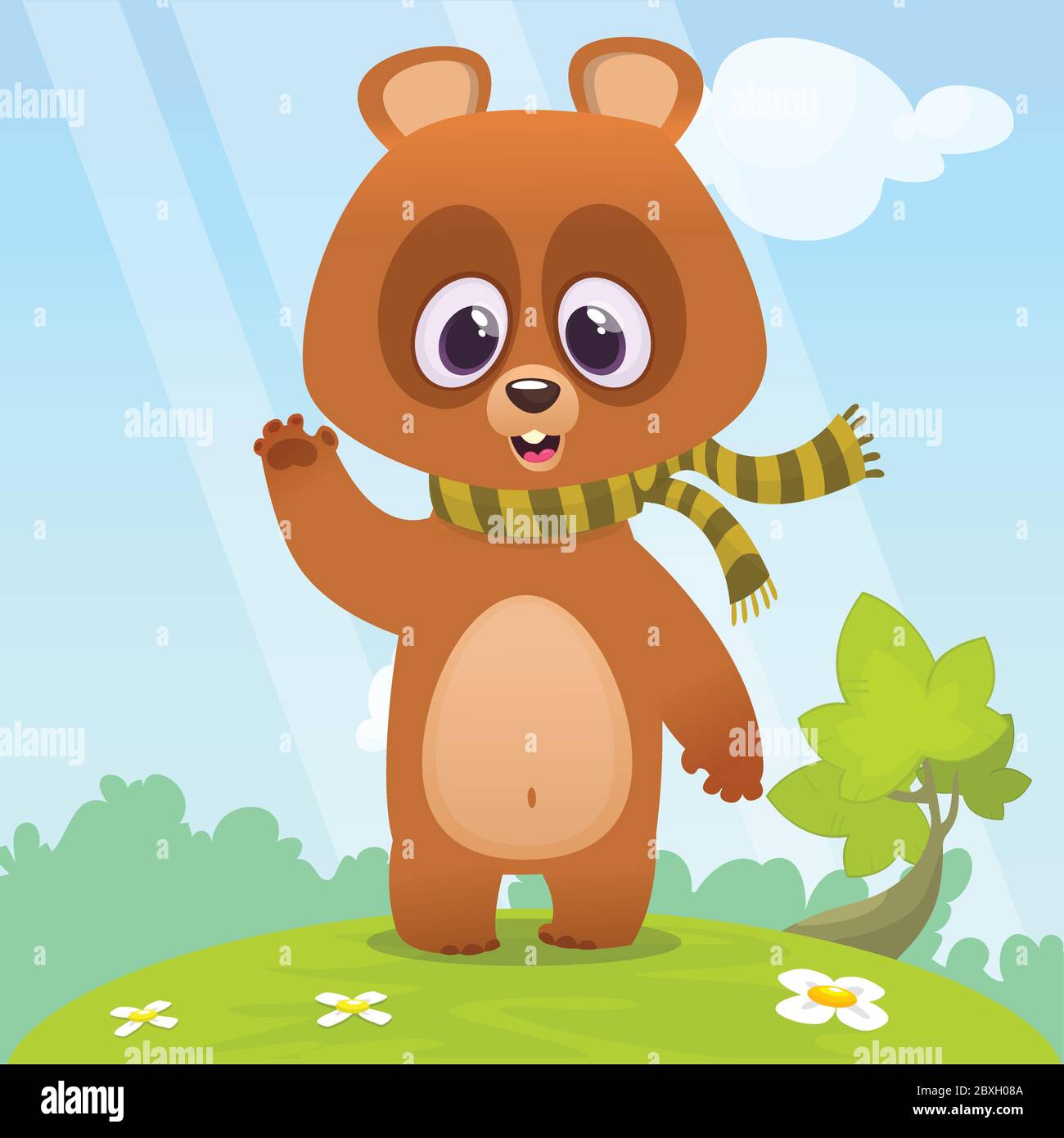 Cartoon vector illustration of a bear waving hand. Big cartoon animals ...