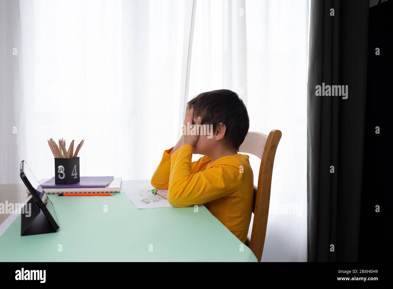 upset boy dont want do homework, children protest against school ...