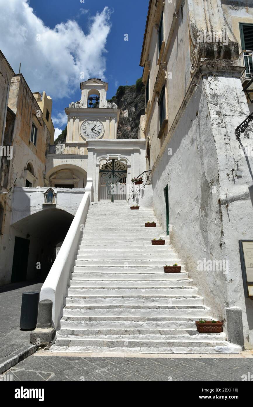 Entrance staircase to the church of Saint Savior in Atrani, Italy Stock ...