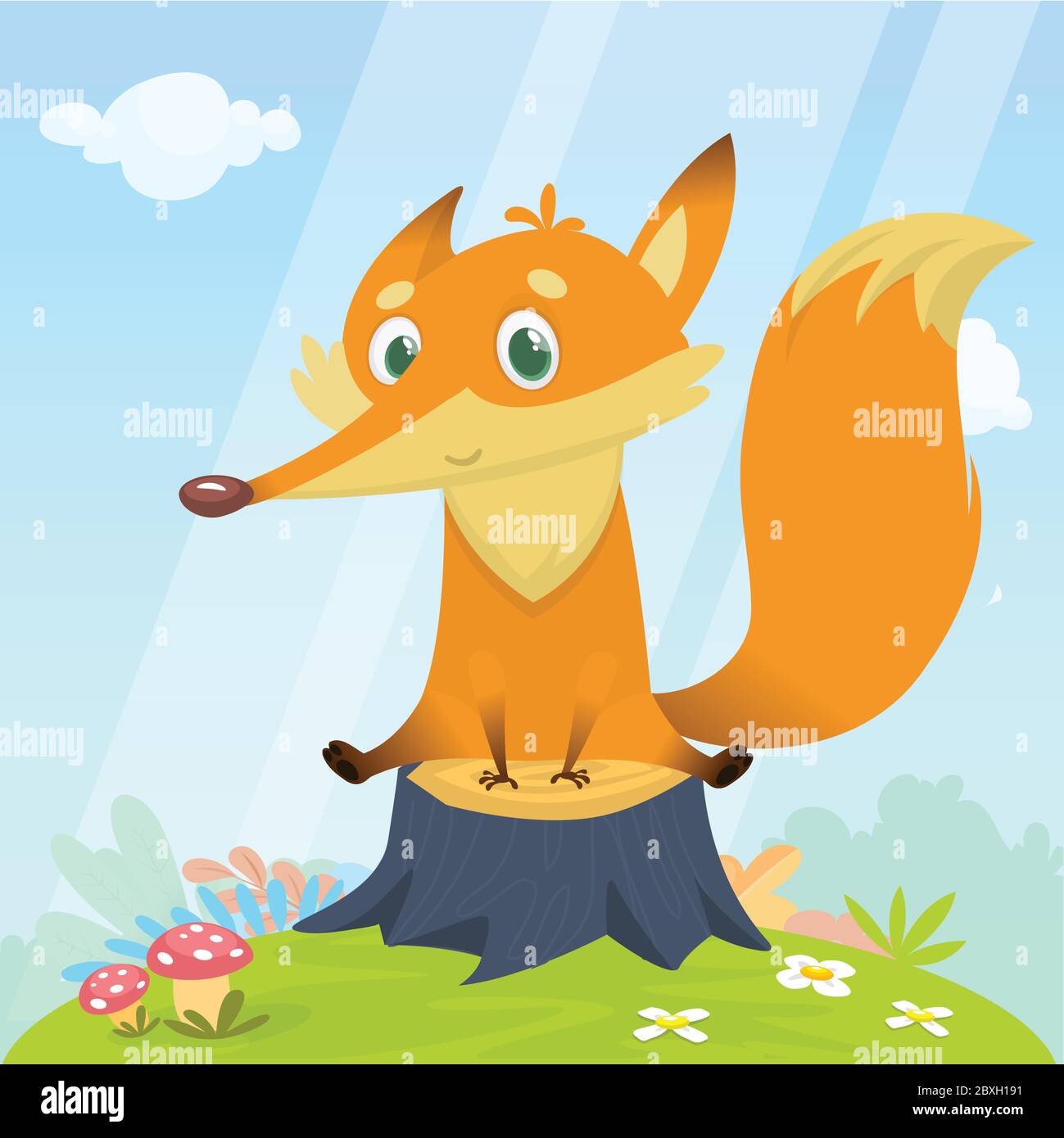 Cartoon fox character. Vector illustration of fox isolated on colorful ...