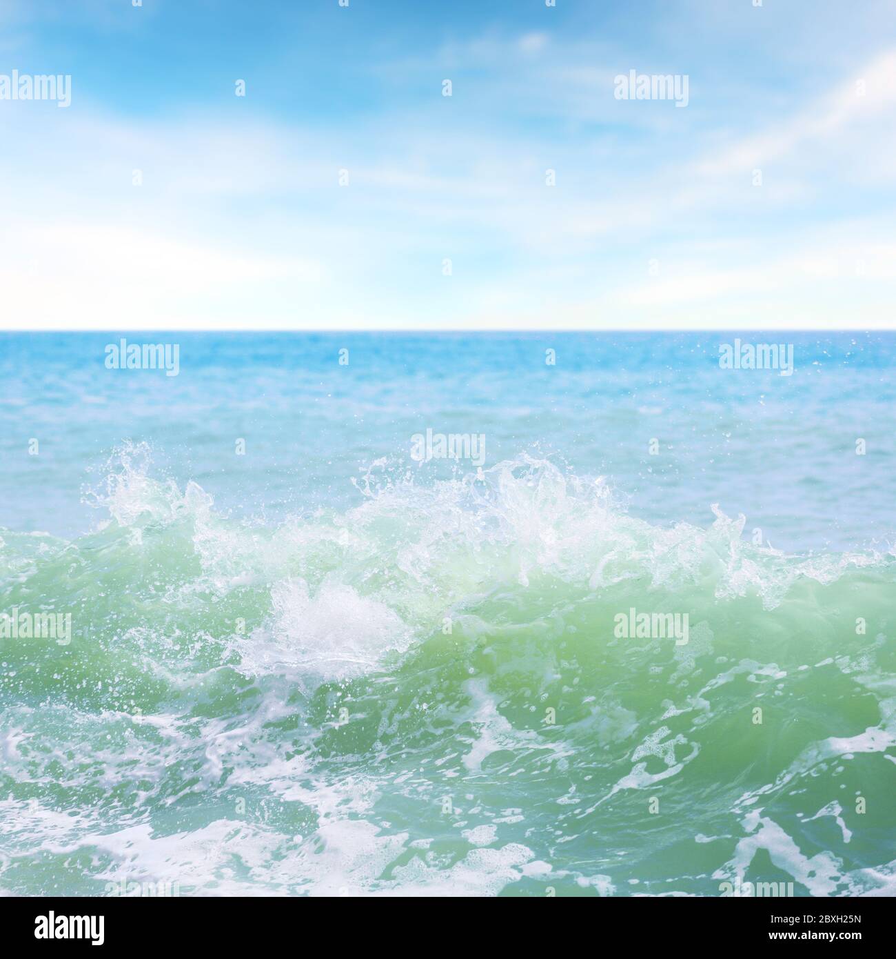 Beautiful natural background with sea landscape and wave splash near ...