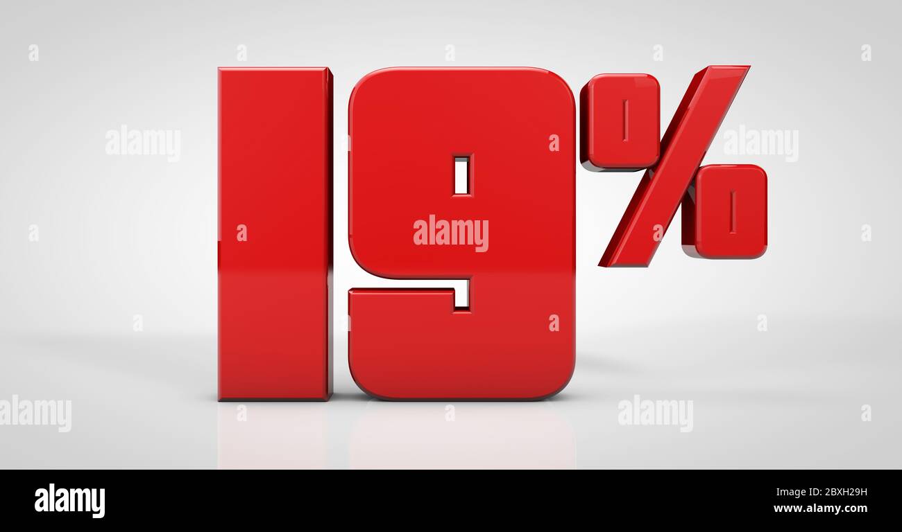 19% red text isolated on white background, 3d render illustration Stock ...
