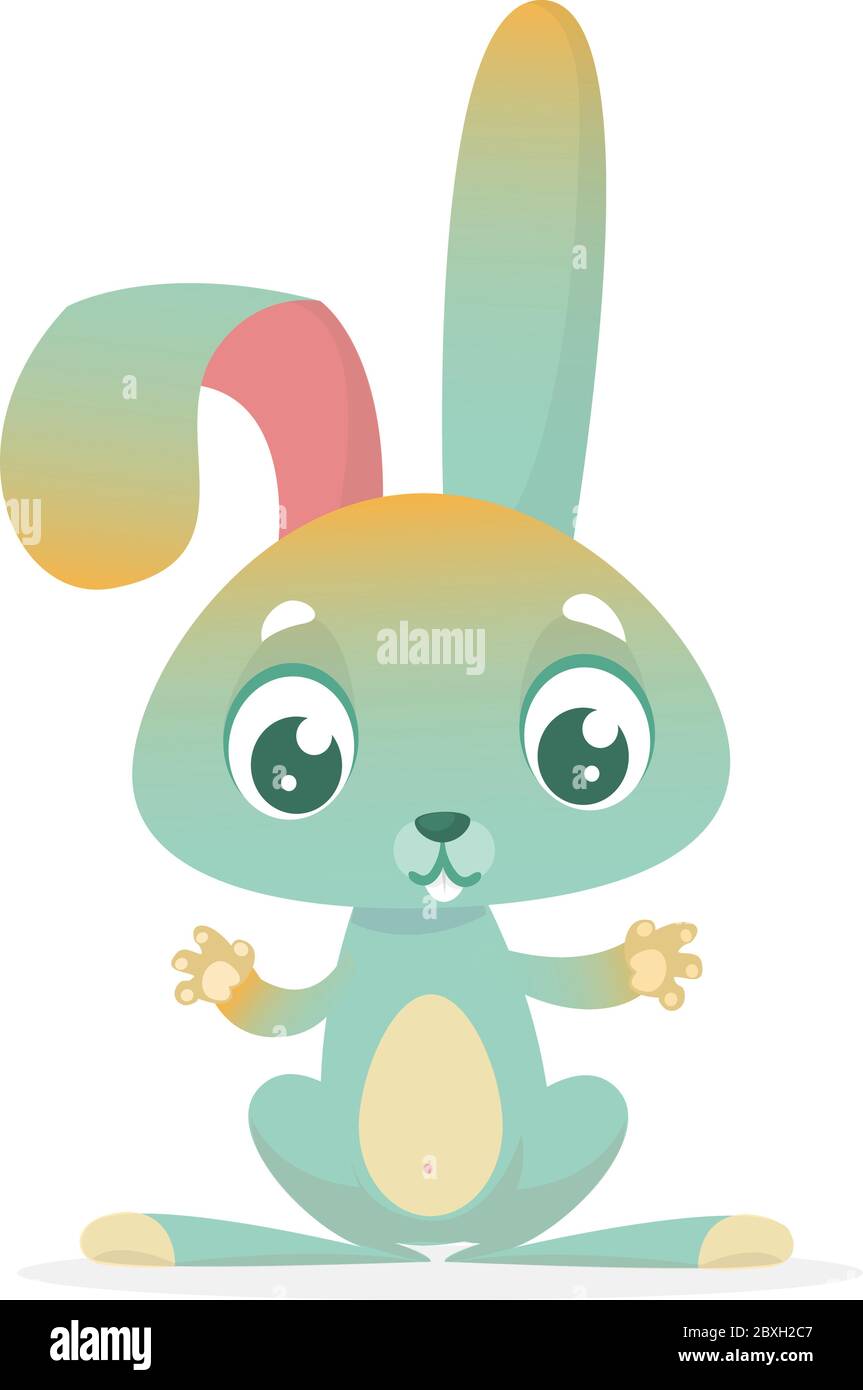 Cartoon cute rabbit with big ears. Farm animals. Vector illustration ...