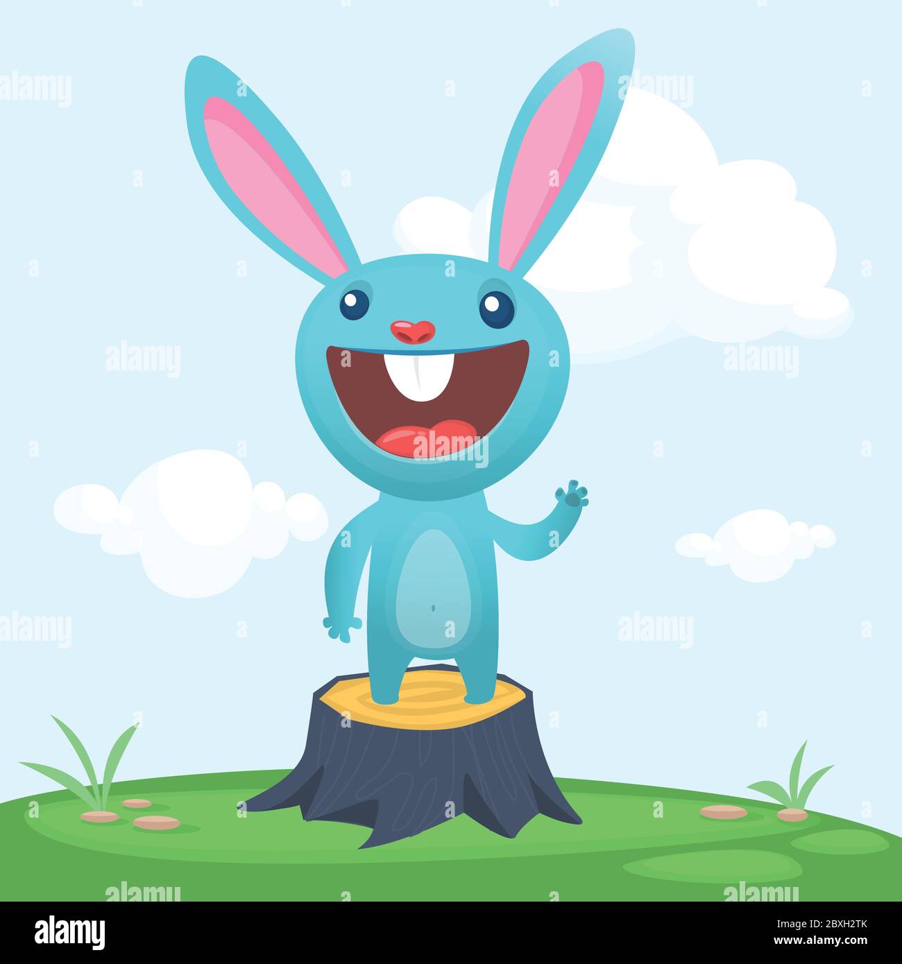 Happy bunny cartoon isolated on forest background. Vector illustration ...