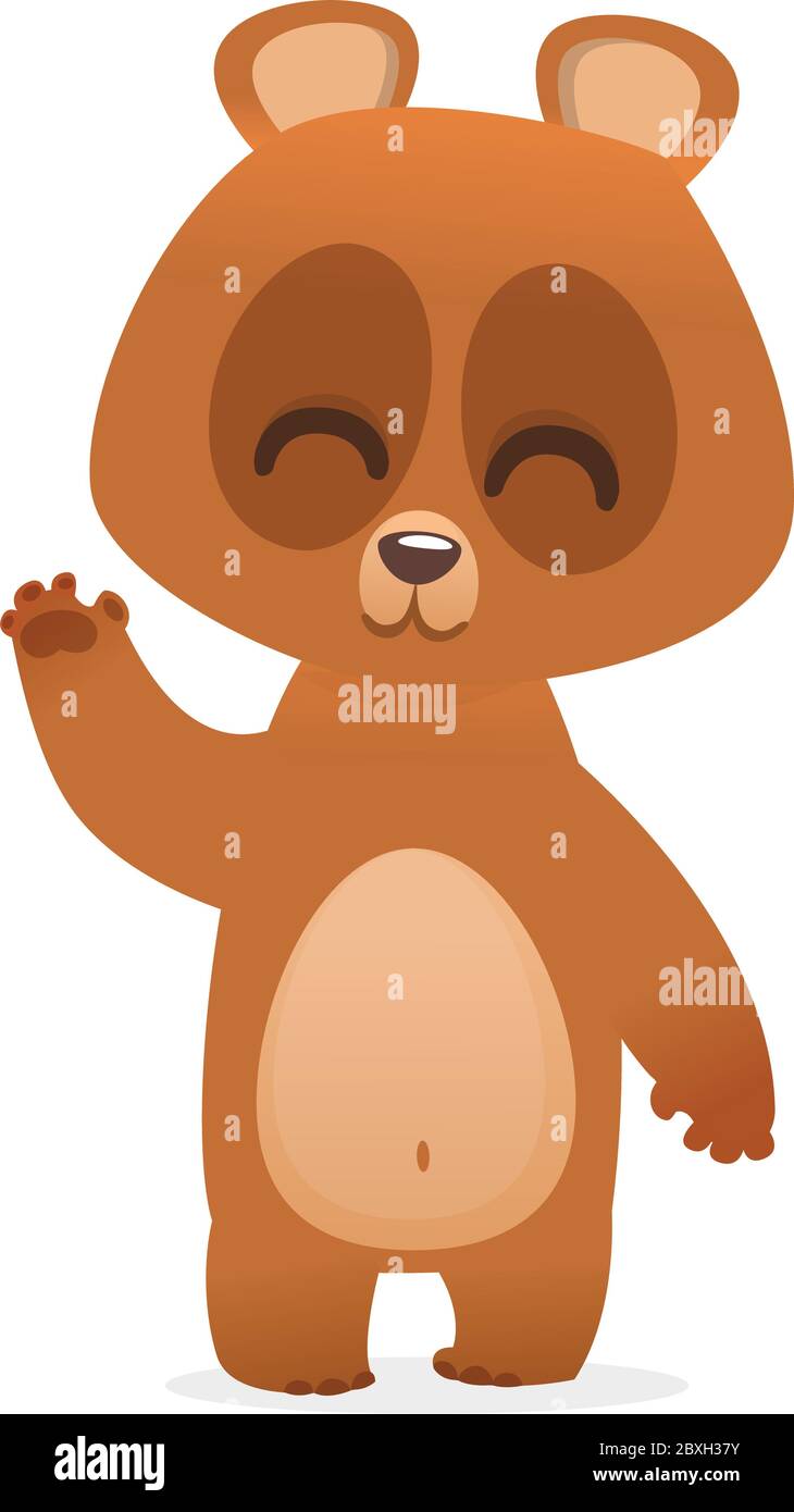 Cartoon baby bear smiling and waving hand. Vector illustration of a ...