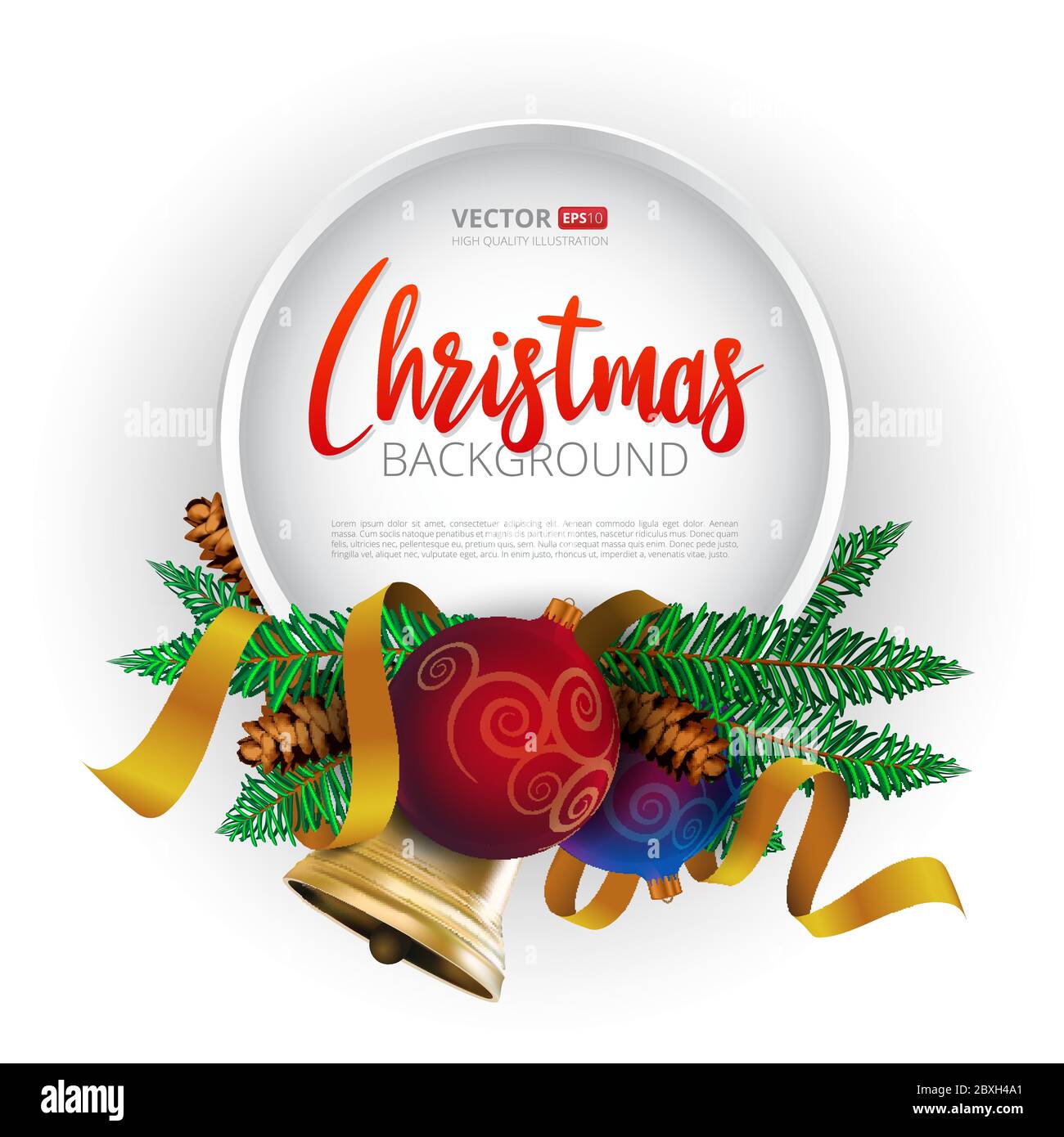 Christmas round frame design, realistic new year tree holiday ...
