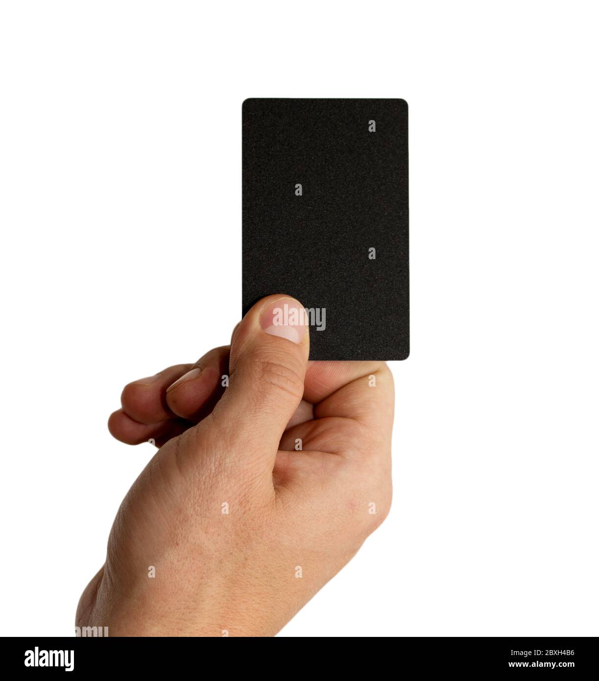 Male hand holding up a black card Stock Photo - Alamy