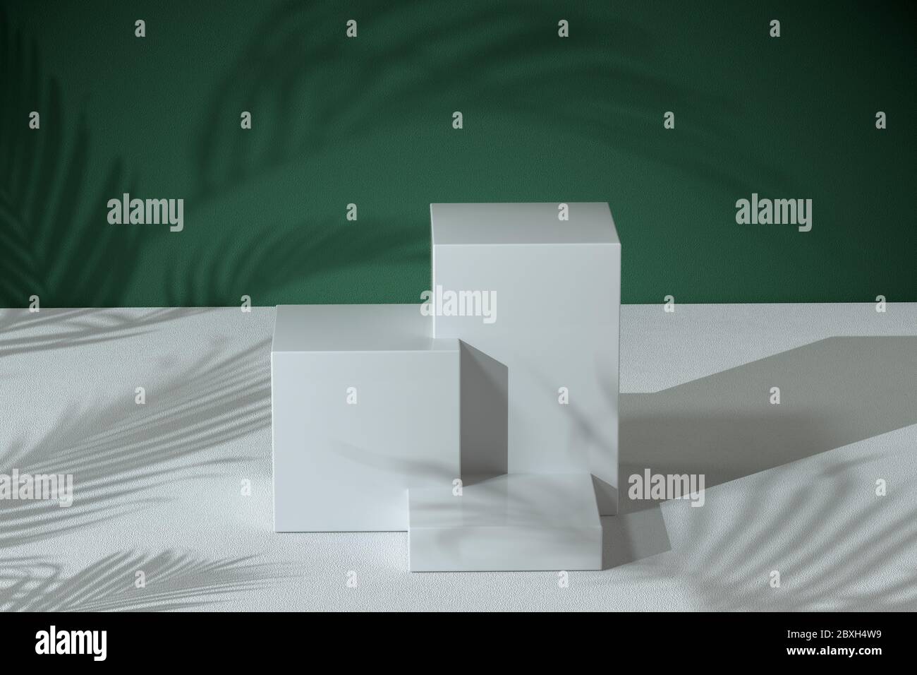 Cube object stand with green wall, 3d rendering. Computer digital ...