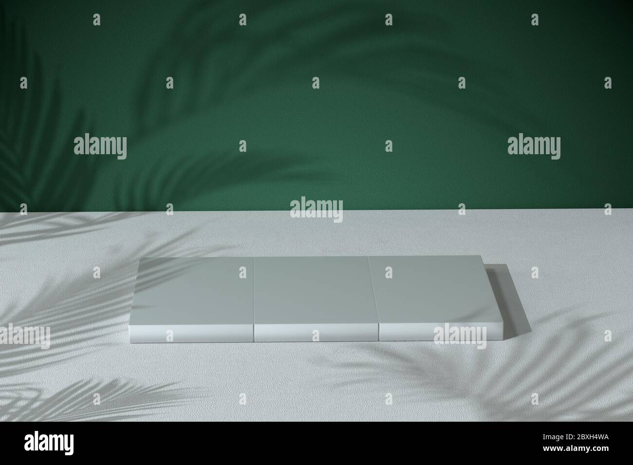 Cube object stand with green wall, 3d rendering. Computer digital ...