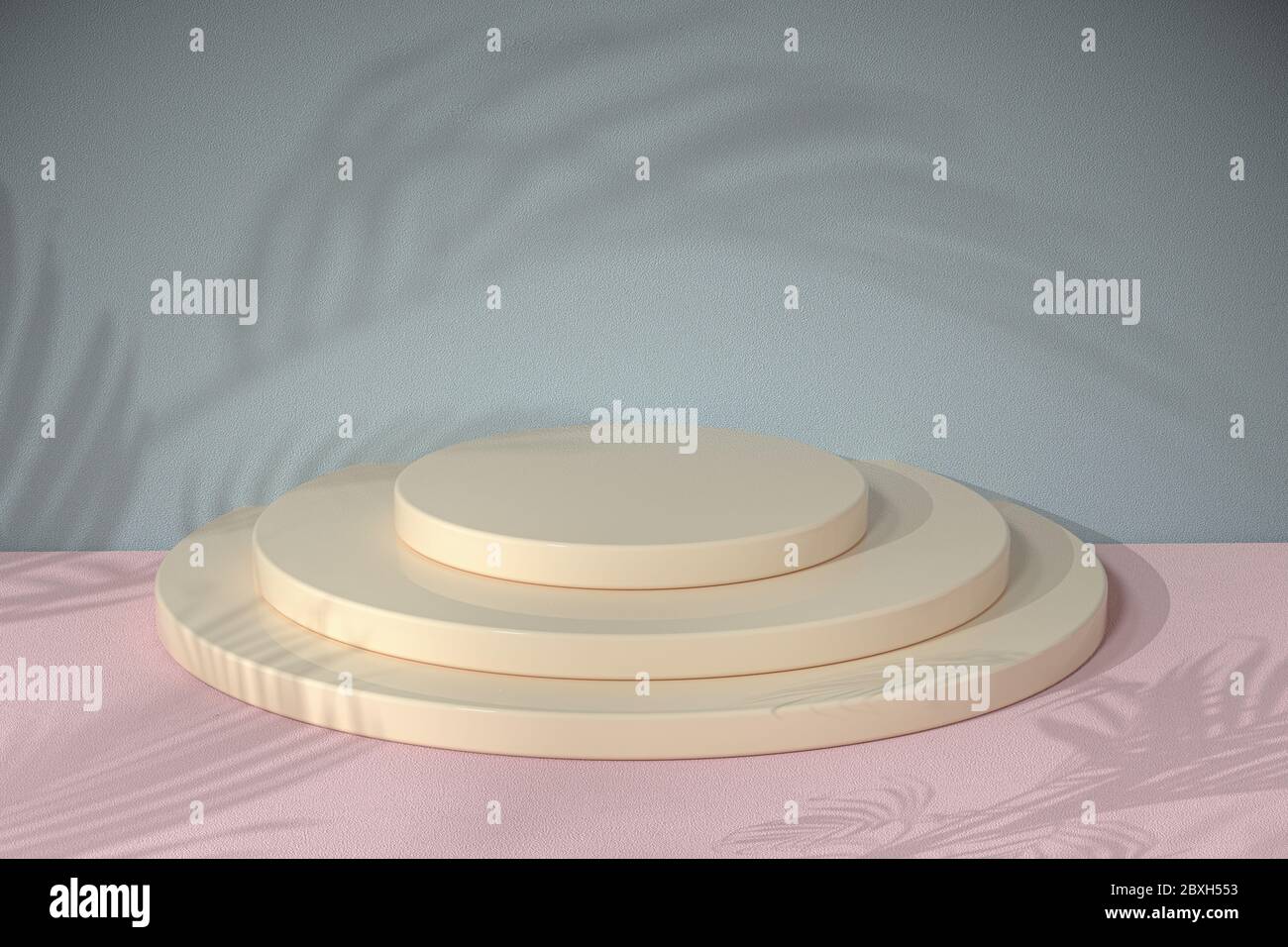 Round object stand with leaf shadow background, 3d rendering. Computer ...