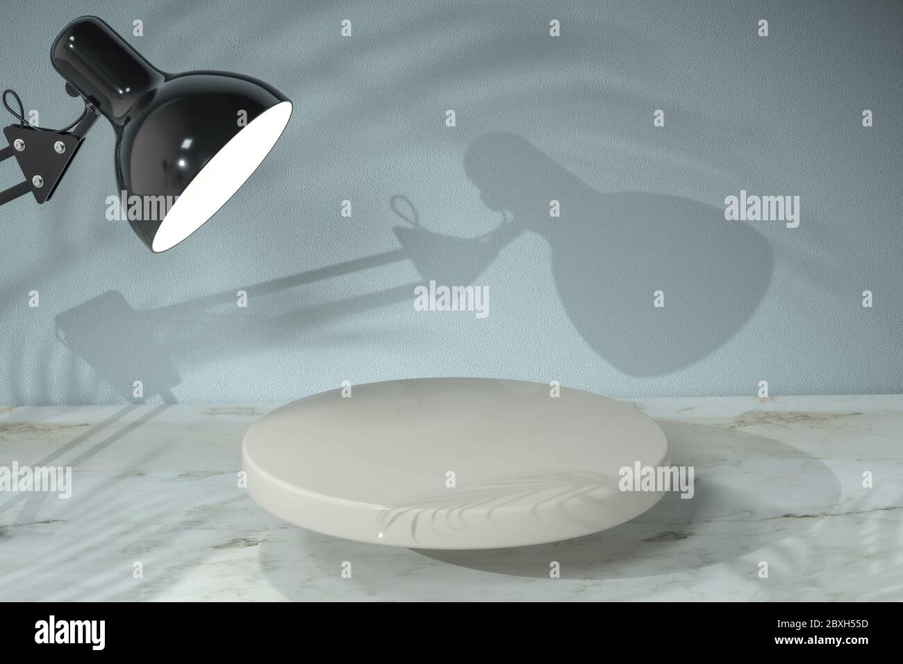 Round object stand with leaf shadow background, 3d rendering. Computer ...