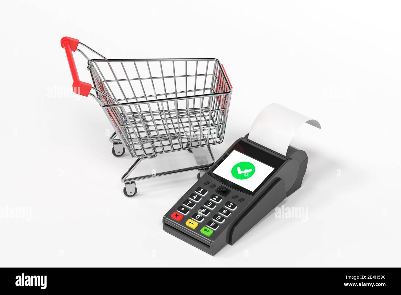POS machine with shopping cart, 3d rendering. Computer digital drawing ...