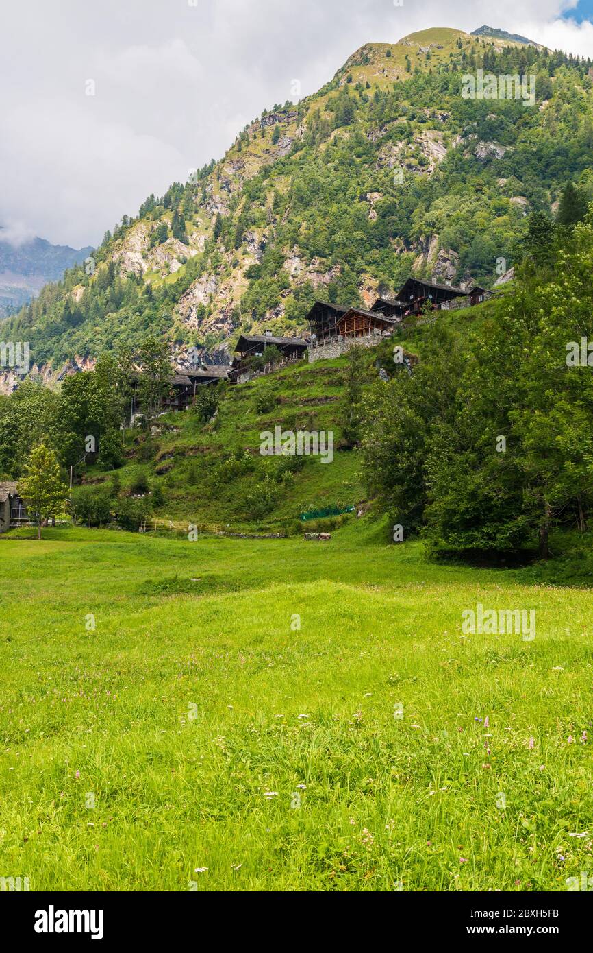 Typical Walser style houses in Pedemonte, Alagna Valsesia, Piedmont ...