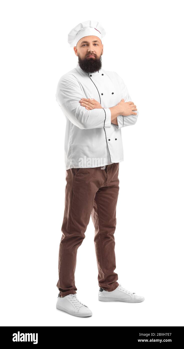 Handsome male chef on white background Stock Photo - Alamy