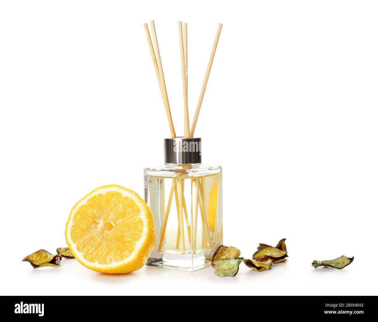 Citrus reed diffuser on white background Stock Photo - Alamy