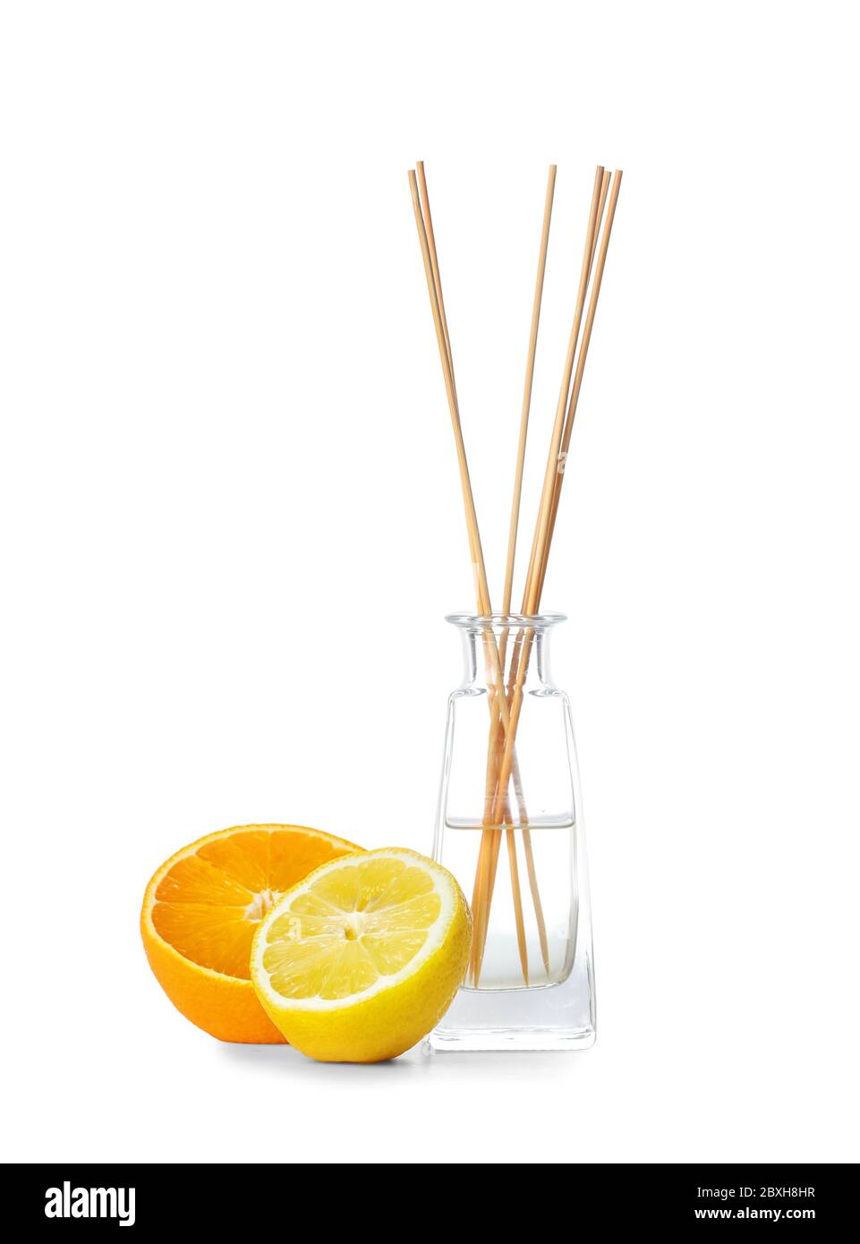 Citrus reed diffuser on white background Stock Photo - Alamy