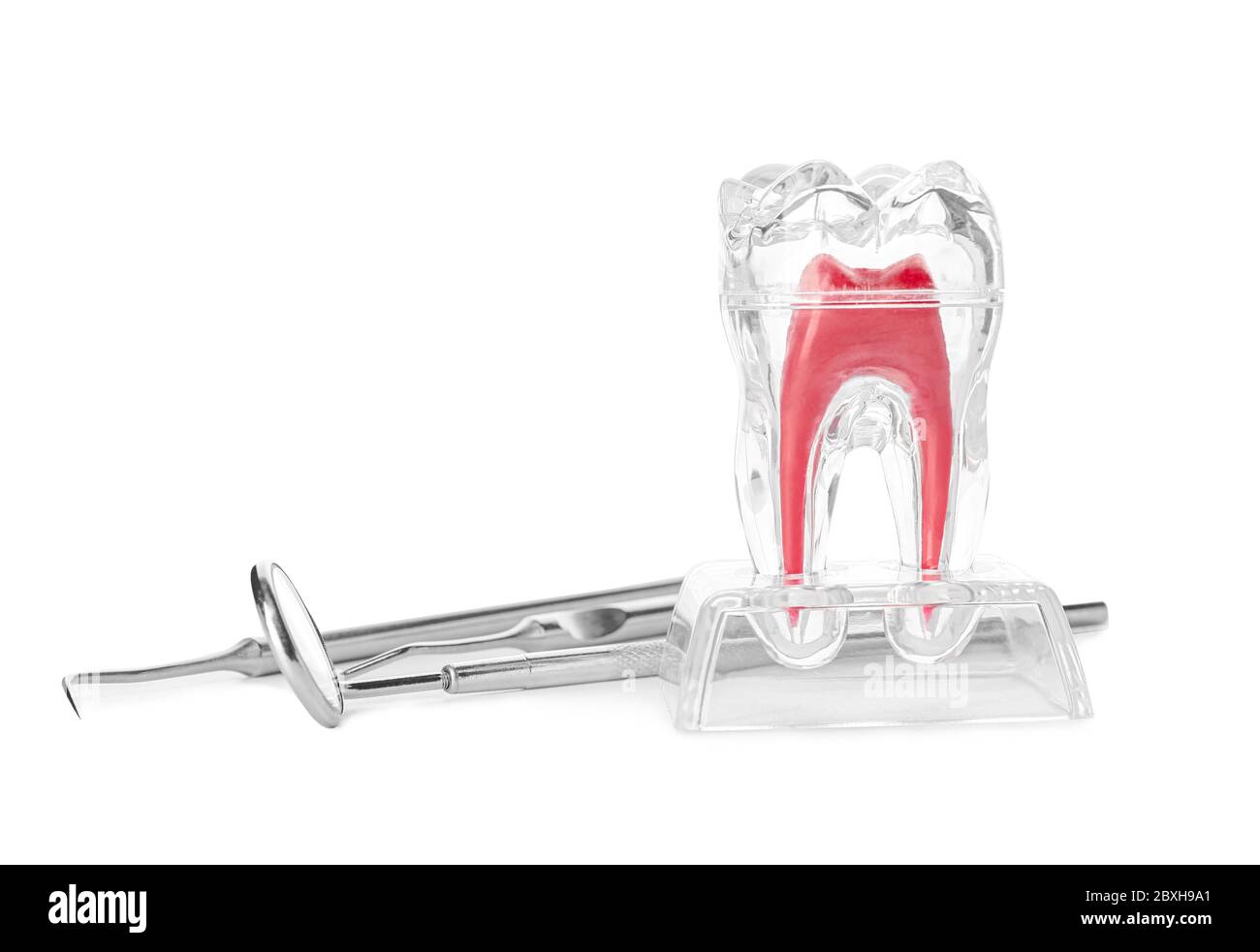 Dental tools with tooth on white background Stock Photo - Alamy