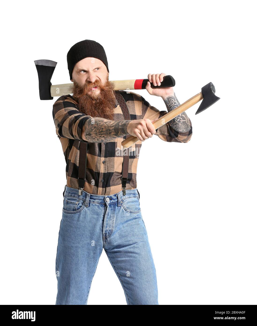 Handsome lumberjack on white background Stock Photo - Alamy